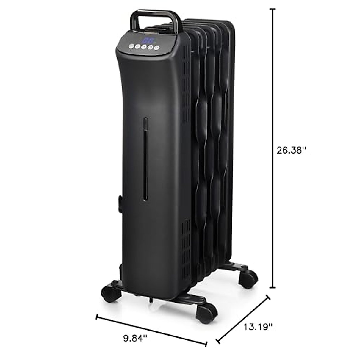 Amazon Basics Portable Digital Radiator Heater with 7 Wavy Fins and Remote Control, Black, 1500W, 9.8 x 26.5 x 13.1 in