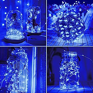 DAYLIGHTIR 2 Pack 100 LED Solar Powered Copper Wire String Lights Outdoor, Waterproof, 8 Modes Fairy Lights for Garden, Patio, Party, Yard, Christmas (Blue)