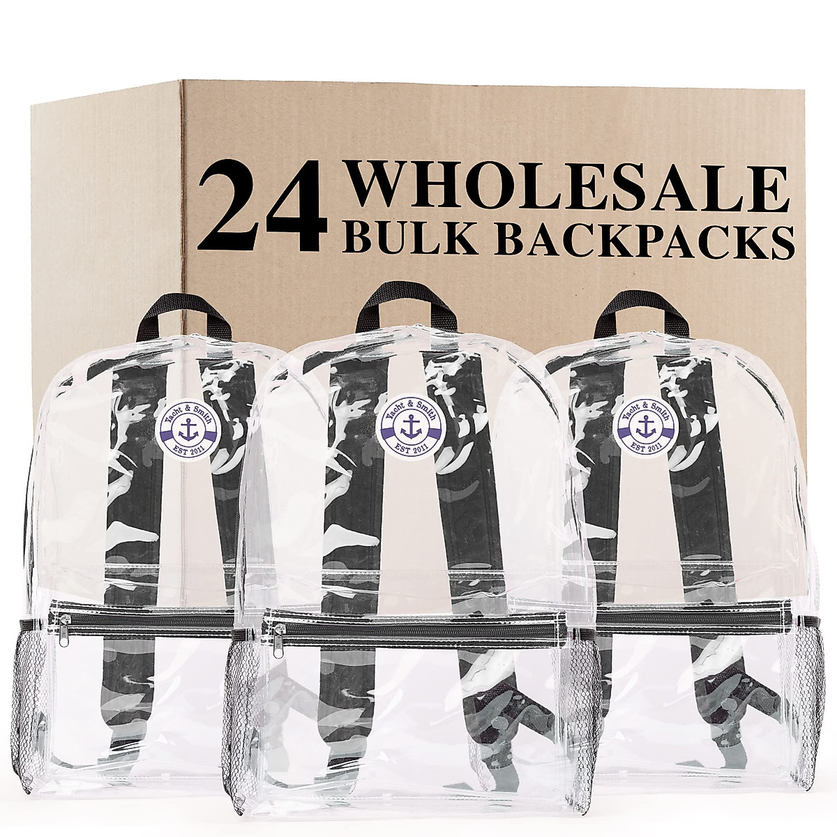 Yacht & Smith 24 Pack 17 Inch Wholesale Backpacks 12 Assorted Colors - Bulk Case of Bookbags Water Resistant Knapsacks