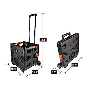 Olympia Tools 85-015 Grand Folding Storage Rolling Cart with Telescopic Handle for Easy Transportation, Weight Capacity up to 150 Pounds
