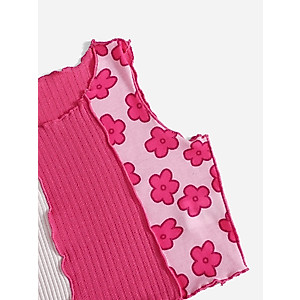 SOLY HUX Girls Colorblock & Floral Print Ribbed Knit Tank Top Cute Clothes Fashion 2023 White and Pink 9Y