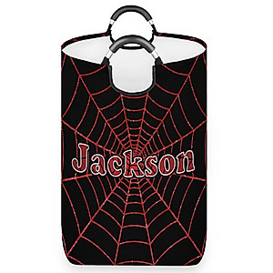 Red Spider Web Personalized Laundry Basket with Handles, Custom Laundry Hamper with Name for Bathroom, Dirty Clothes Storage Basket Gifts for Men Women Boys Girls