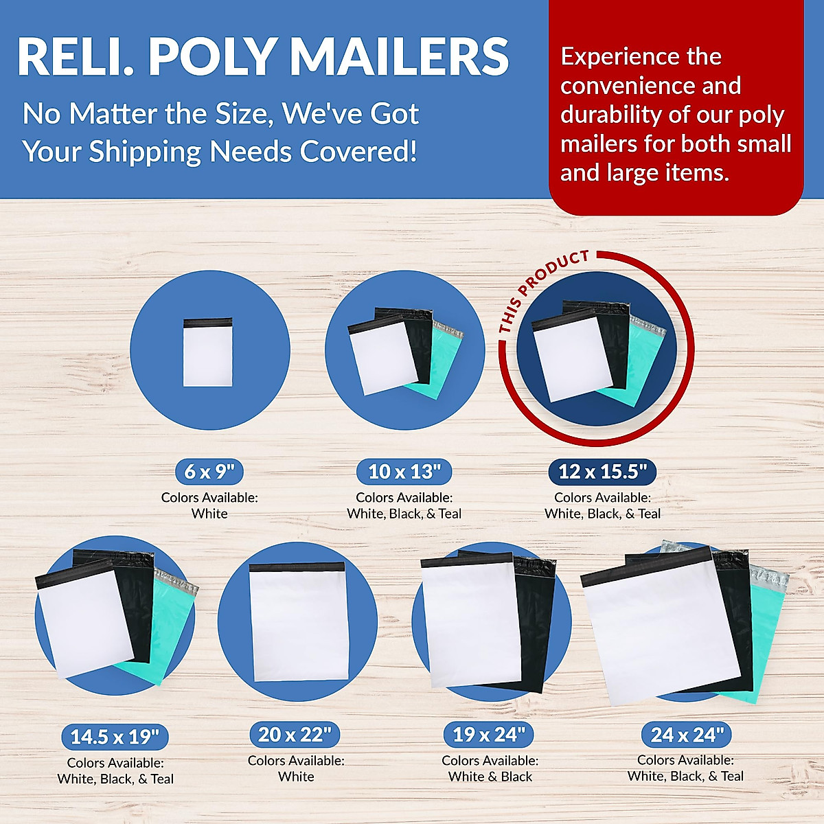 Reli. Poly Mailers 12x15.5 | 500 Pcs Bulk | Shipping Envelopes/Shipping Bags | White Packaging Bags for Shipping | Non-Padded Polymailers, Self Sealing Mailing Bags for Clothing, Bulk (White)