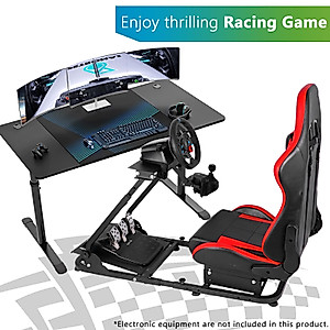 Hottoby Foldable Racing Simulator Cockpit Stand with Red Seat Fit for Logitech/Thrustmaster G25,G27,G29,G920,G923&T300RS,TX,T80,Multi-Angle Adjustment Sim Cockpit racing wheel,No Steering Wheel,HandBr