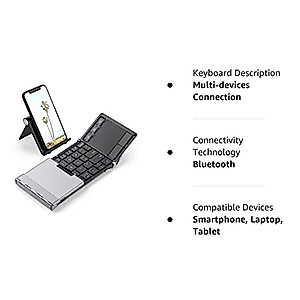 iClever Foldable Keyboard, BK08 Bluetooth Keyboard with Sensitive Touchpad (Sync Up to 3 Devices), Pocket-Sized Tri-Folded Portable Keyboard for iPad Mac iPhone Android Windows iOS, Silver