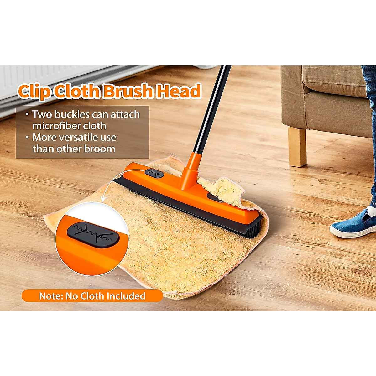 JEHONN Rubber Broom Carpet Rake for Pet Hair Remover, Fur Removal with Squeegee, Portable Detailing Brush Brush, 52.8 Inches Telescopic Long Handle for Fluff Carpet