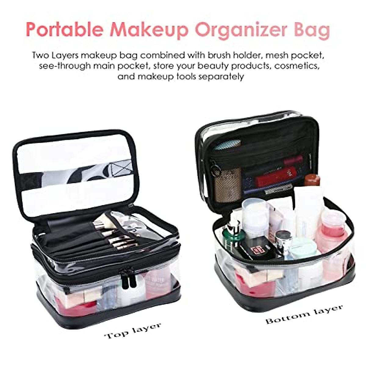 KIPBELIF Clear Makeup Bag Organizers - Multifunction Large Waterproof Portable Travel Makeup Cosmetic Bags