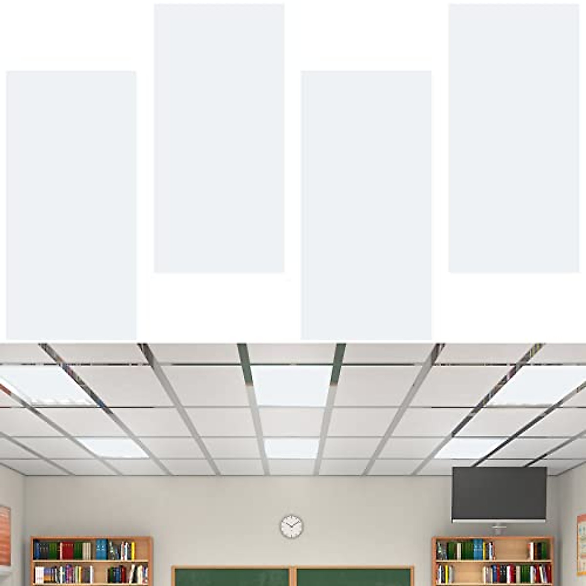 4 Piece Fluorescent Light Covers for Classroom Office Florescent Light Decor Cover Office and Classroom Decorations for Eliminate Harsh Glare Causing Eyestrain and Headaches, 4 x 2 Feet (White)