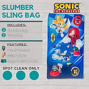 Sonic The Hedgehog Anime Kids Soft Lightweight 2 Piece Sleeping/Slumber Bag and Sling Bag Set, 46"(L) X 26"(W), (Official Licensed Sega Product) by Franco