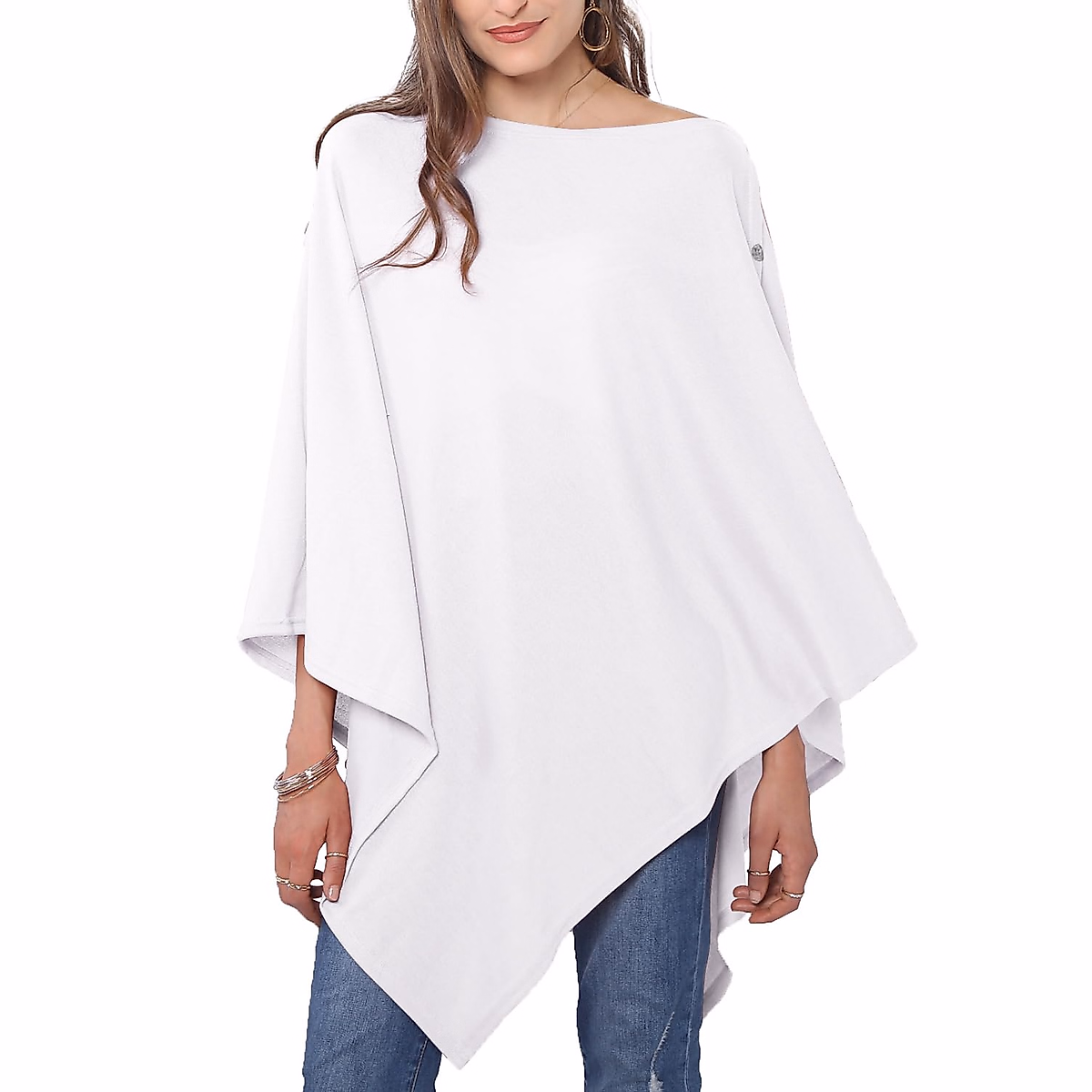 MissShorthair Women's Lightweight Knitted Scarf Poncho Sweater Cape Shawl Versatile Spring Summer Ponchos Wraps White
