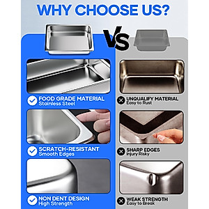 WantJoin 1/3 Size Hotel Pans with lids,10 Pack 6" Inch Deep Commercial Steam Table Pans Third Size with lids,Stainless Steel Steam Pan Restaurant Anti Clogging Steamer for Party,Restaurant,Hotel