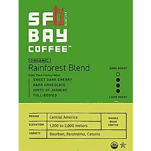 San Francisco Bay Whole Bean Coffee - Organic Rainforest Blend (2lb Bag) and Fog Chaser (2lb Bag), Medium Dark Roast
