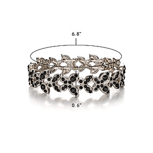 EleQueen Women's Austrian Crystal Black Silver Plated Butterfly Charm Stretch Bridal Bangle Bracelet Gift for Teen Girls Butterfly Lovers