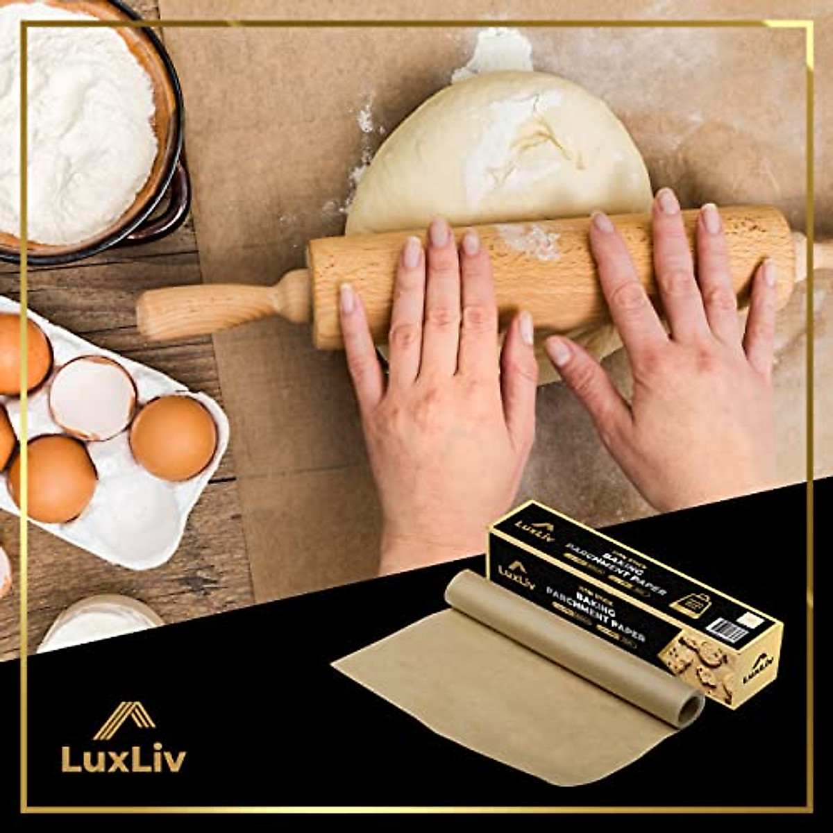 LuxLiv® 164ft Unbleached Brown Parchment Paper Roll for Baking, Sourdough Bread Baking Supplies, Wax Paper Roll, Cooking Paper - Extra Thick & Non-Stick Greaseproof 1ft Width Sheets for Oven.