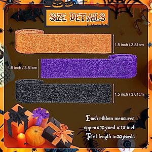 Juinte 3 Roll 30 Yards Christmas Glitter Wired Ribbon Christmas Party Favors Decor Gift Wrapping Ribbon for Craft Headband Bow Decor(1.5 Inch,Black, Orange, Purple)