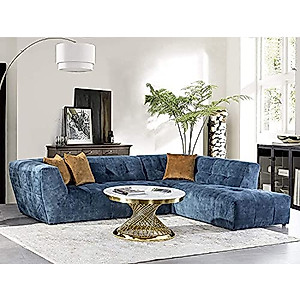 Acanva Mid-Century Velvet Sectional Sofa Couch for Living Room, L-Shape 2-Piece 113”W Right Hand Facing Chaise, Blue
