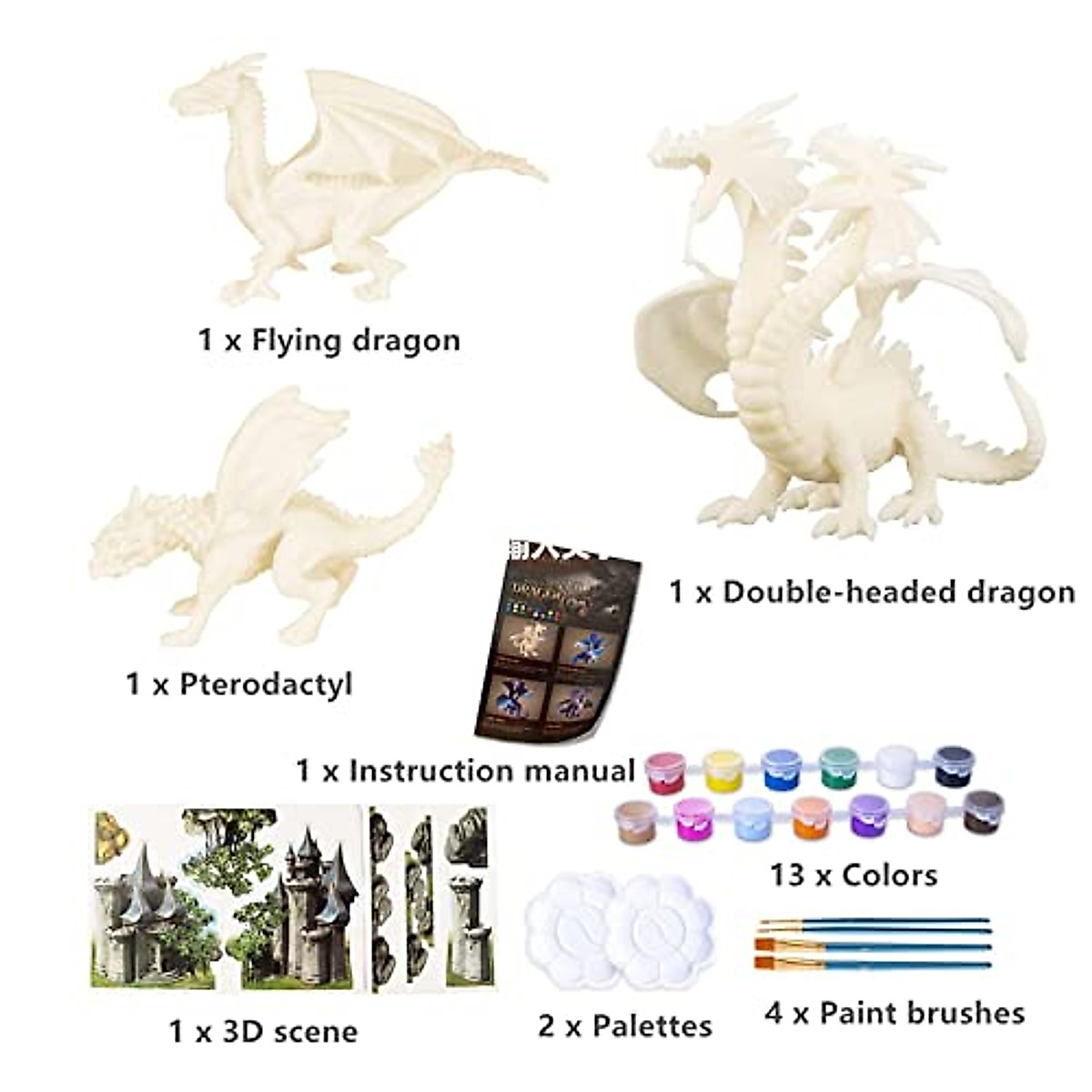 Dragon Toys Painting Art Kit, DIY Dragon Painting Kit, Arts and Crafts for Kids, Kids Art Set, Paint Your Own Kit, 3D Dragon Gift for Boys Girls