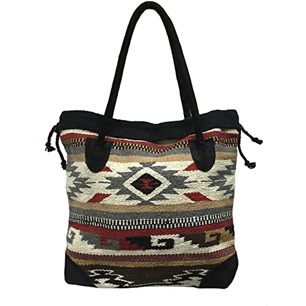 Monterrey Ladies Tote Purse Handwoven Southwestern Aztec Print Suede Handles E