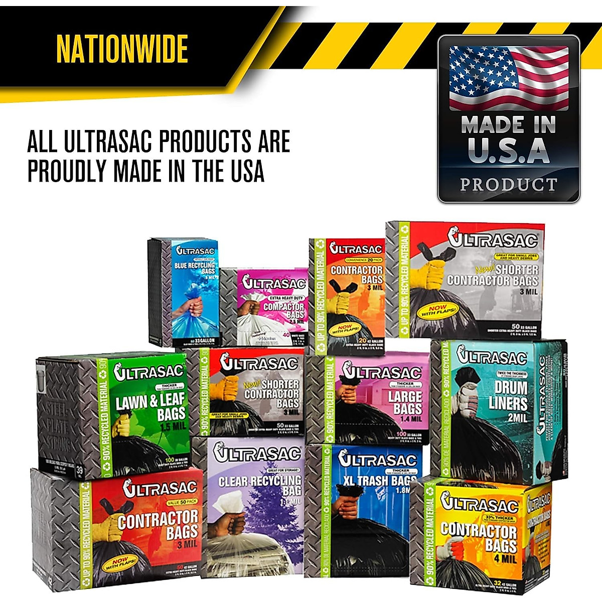 Ultrasac Contractor Bags 42 Gallon (20 Pack/w Flap Ties), 2.9' x 3.95' - 3 MIL Thick Large Black Heavy Duty Industrial Garbage Trashbags for Professional Construction and Commercial use