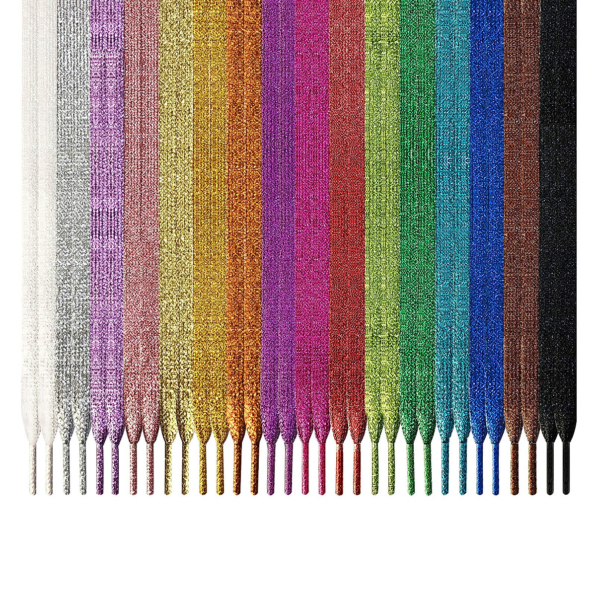 16 Pairs Multicolor Metallic Glitter Flat Shoelaces for Sneakers,43" Shoe Laces Strings