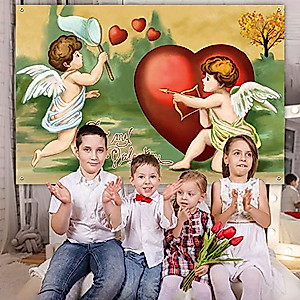 Large Cupid Themed Valentine's Day Banner, Valentine's Day Photography Backdrop, Valentines Day Sign Prop, V-Day Party Background Decoration Supplies