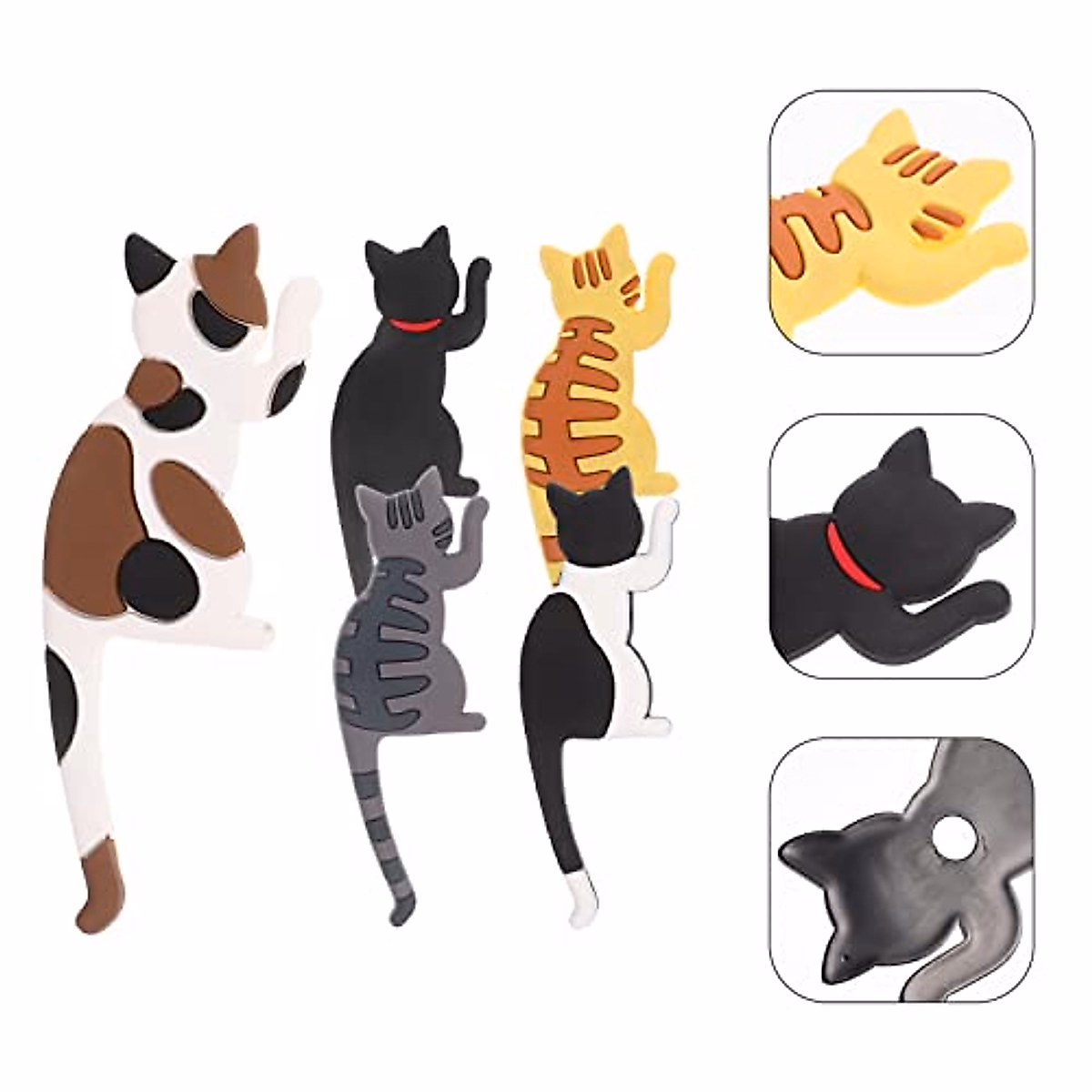 OUNONA 5pcs Cute Cat Wall Hooks Magnetic Refrigerator Hooks Set Fridge Magnet Hanging Hook Sticker Door Whiteboard Animal Key Holders for Home Office Decorations