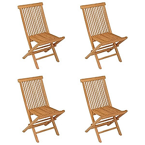 vidaXL Folding Patio Chairs Set of 4, Outdoor Wooden Seats for Garden Dining Capming Beach Deck, Stable Structure Easy to Store, Solid Teak Wood