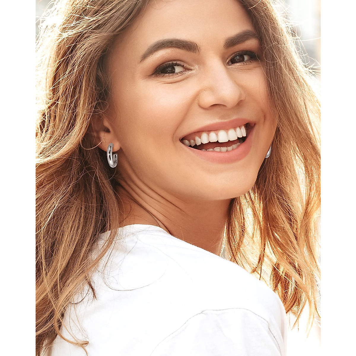 Adoyi Silver Hoop Earrings Set for Women Small Gold Hoops Twisted Huggie Hoop Earrings 14K Plated for Women Gift Lightweight 6 Pairs Ball Earrings