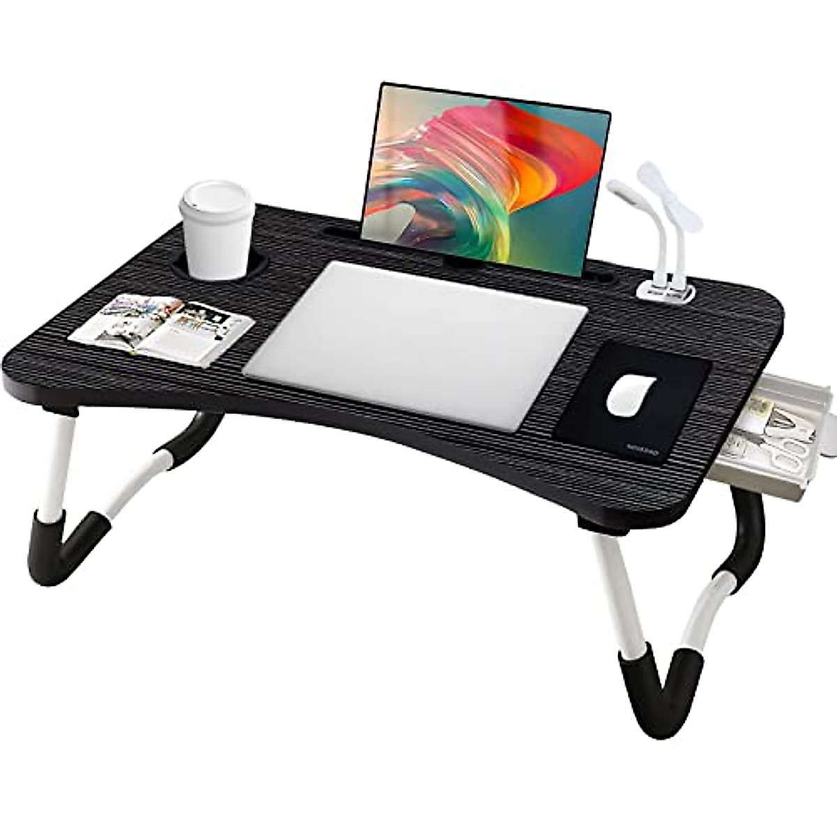 Laptop Desk,Lap Desk, Foldable Desk Bed Tray, Lap Desk for Bed with USB Charge Port/Cup Holder/Storage Drawer for Multi-Function Notebook Stand for Working,Reading