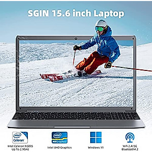 SGIN Laptop 15.6 Inch 12GB DDR4 512GB SSD, Windows 11 Laptops with Intel Celeron N5095, FHD 1920x1080, Dual Band WiFi, 2xUSB 3.0, Up to 2.9Ghz, Bluetooth 4.2, Supports 512GB TF Card Expansion, Gray