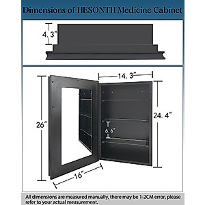 HESONTH 16"x26" Medicine Cabinet with Mirror Retro Bathroom Medicine Cabinet Organizer with Shelves Farmhouse Wall Mounted Hanging Rectangular Bathroom Mirror Cabinet Recess or Surface Mount