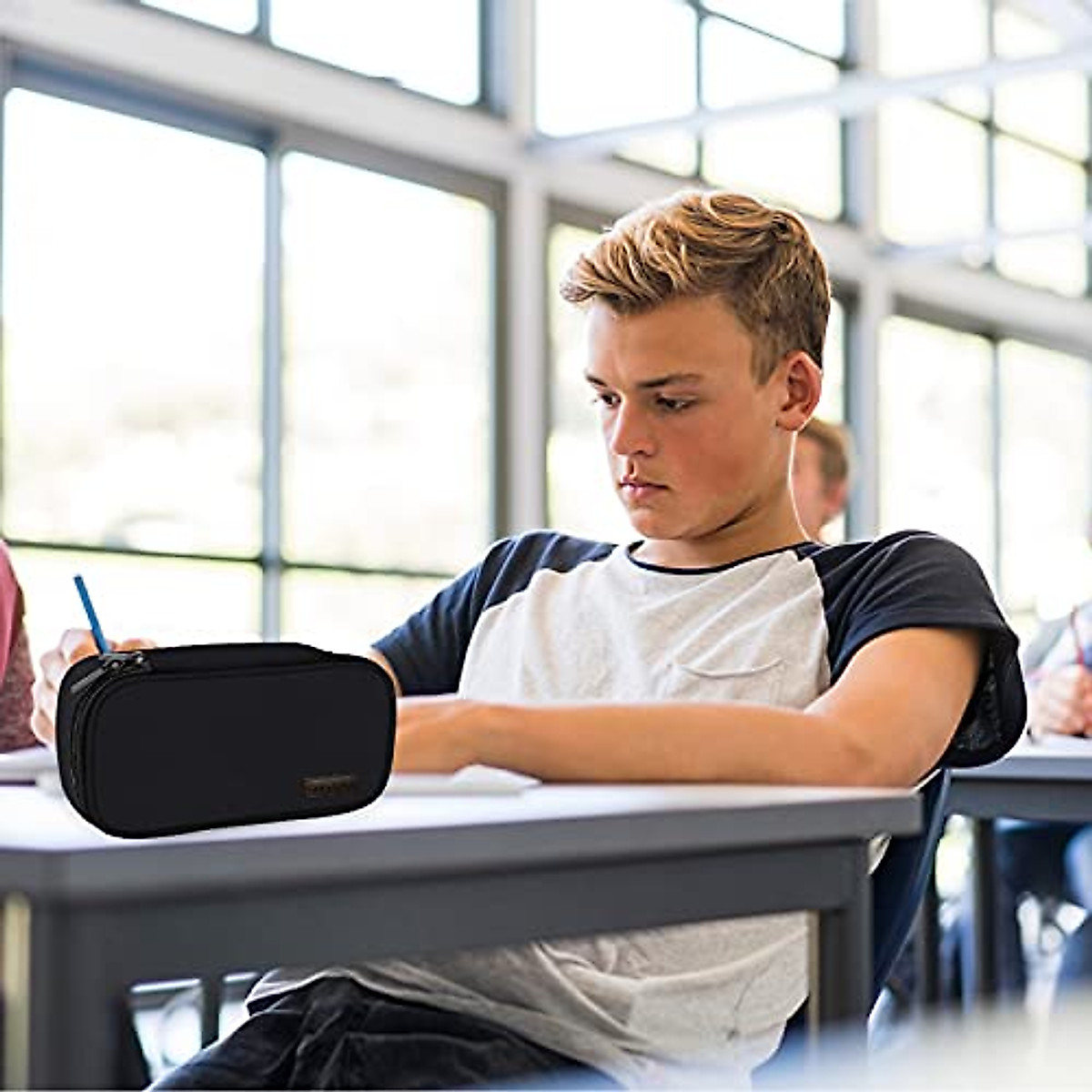 Pencil Case Pencil Bags with Zipper Pencil Pouch Pen Case Black Pen Box for Boys Girls Stationary Organizer for College Office Travel By Gloppie