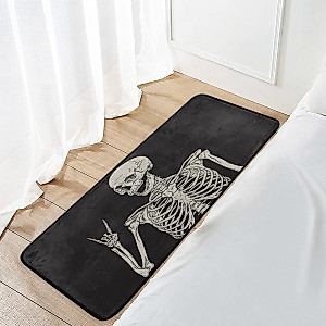 Halloween Kitchen Rug Human Skeleton Door Mat Bath Rug Home Decor Floor Mat Non-Slip Carpet for Kitchen Living Bedroom 39 x 20 Inch