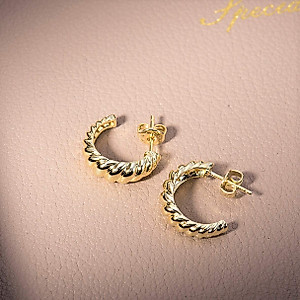 18K Gold Plated Small Croissant Dome Hoop Earrings| Stacking Chunky Gold Rib Hoops