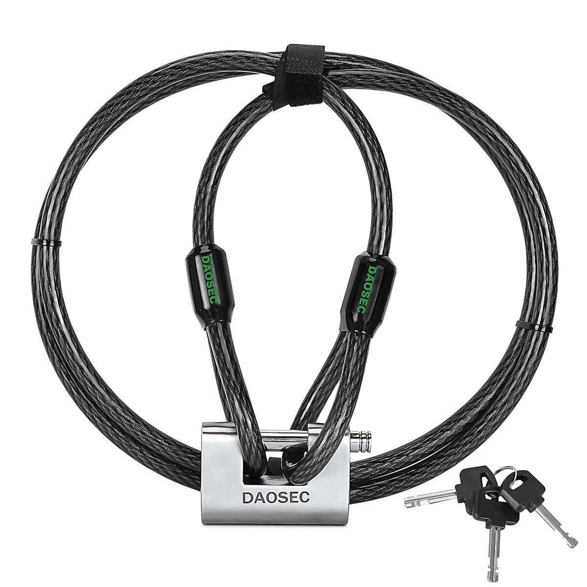 DAOSEC 7ft Heavy Duty Anti-Theft Steel Cable & Stainless Steel Padlock Set with D-Shackle - 12mm Cut & Rust Resistant Bicycles, Gate, Shed, Patio Furniture - High Security Outdoor Safety Lock Kit