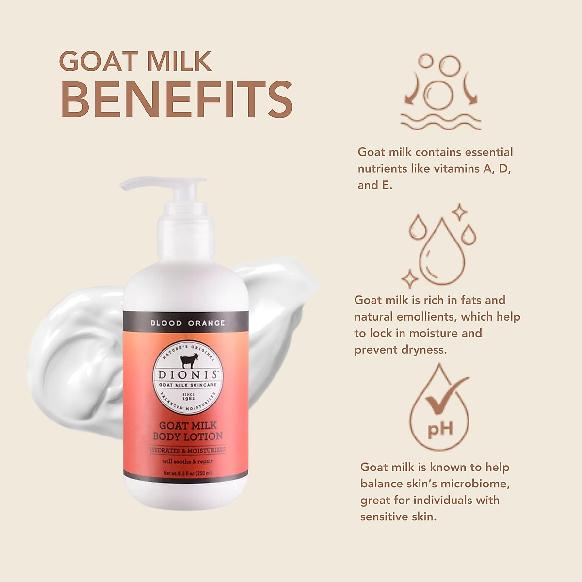 Dionis Goat Milk Hydrating Skincare Cream, Rich & Creamy Daily Moisturizing Blood Orange Scented Body Lotion For Dry Skin, Made in the USA, Cruelty-Free & Paraben-Free, 8.5 oz Bottle