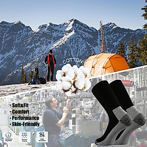 Ortis Men's Cotton Cushion Crew Socks Moisture Wicking Breathable Thick Warm Thermal for Athletic Heavy Duty Work Boot(Black Grey L)