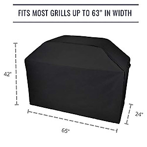 101mart 65 Inch BBQ Gas Grill Cover - Heavy Duty, Rip-Proof, Weather Resistant and Fade Protection - Features Wide Air Vents, Durable Handles & Tightening Drawstring for Secure Fit (Black)