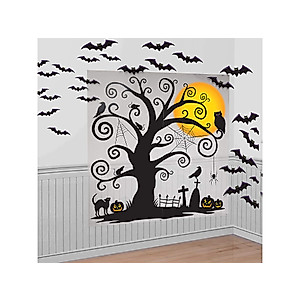 Halloween Cemetery Wall Decor Scene Setters Kit (Pack of 32) - 65" x 32.5" - Black & Yellow Vinyl & Paper - Perfect for Ghoulishly Delightful Indoor & Outdoor Celebrations
