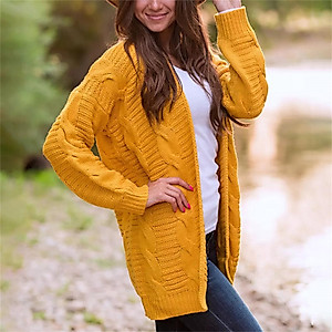 Must Haves from tiktok Sweater Cardigan for Women Solid Color Oversized Sweater Mid Length Coarse Sweater Cropped Cardigan (5-Yellow, L)