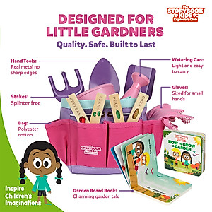 Kids Gardening Tool Set Bundle Includes 2 Color Variations (Pink and Blue) and a Delightful How to Garden Tale Board Book in Each Toy Set