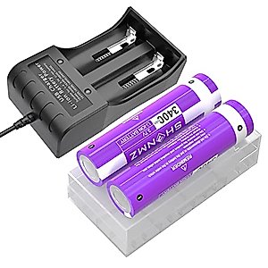 Galaxy SHENMZ 2 Pack Battery for 3.7V 3400mAh Flat Top Battery, Rechargeable, 2 Bay USB Battery Charger for Flashlight, Camera, Small Fan, Sound Equipment.…