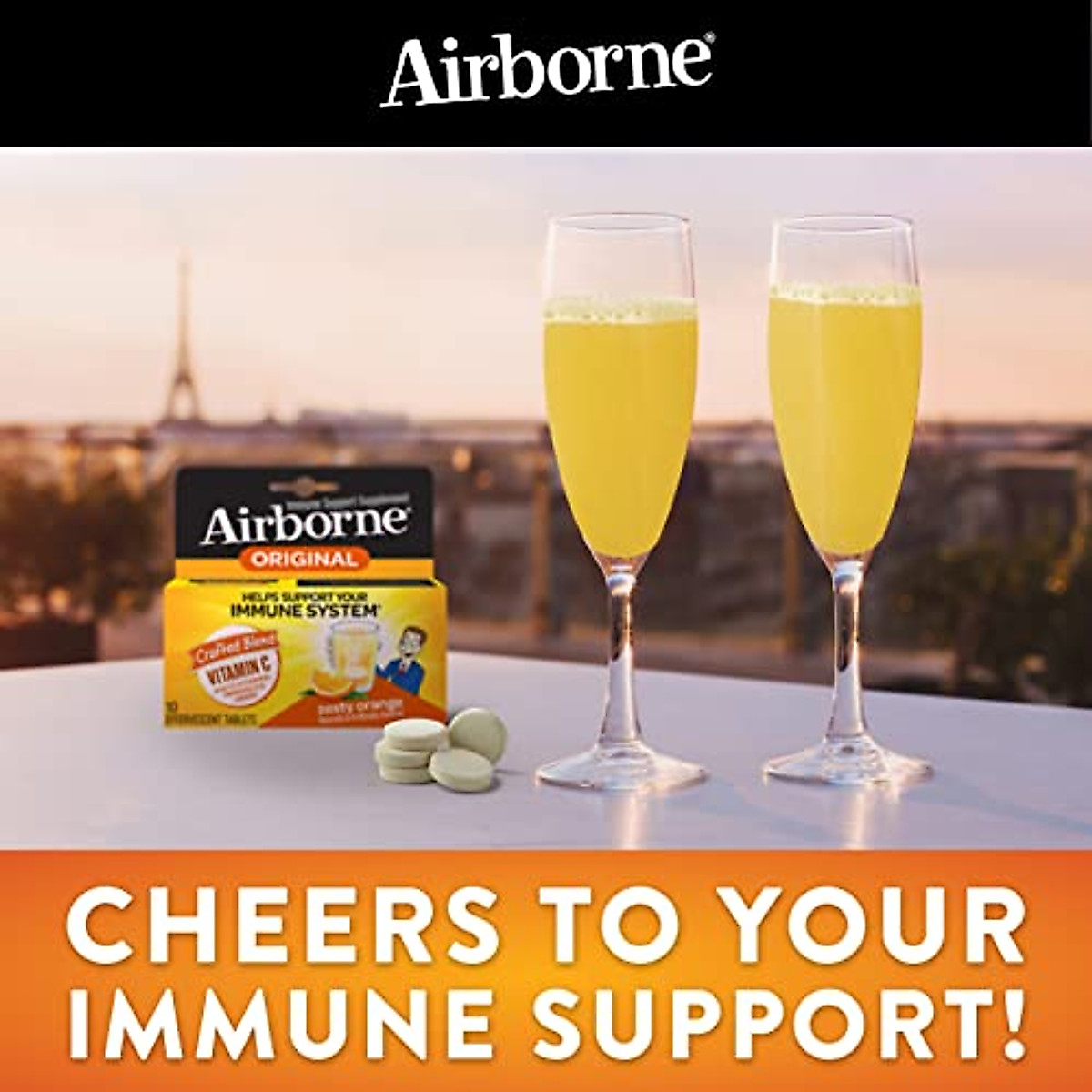 Airborne 1000mg Vitamin C with Zinc Effervescent Tablets, Immune Support Supplement with Powerful Antioxidants Vitamins A C & E - 36 Fizzy Drink Tablets, Very Berry Flavor