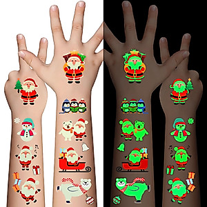 Awinmay Luminous Christmas Temporary Tattoos for Kids - 120 Pieces Christmas Glow in The Dark Tattoos Stickers for Boys and Girls,Christmas Party Favors for Kids Stocking Stuffers and Gifts 10 Sheets