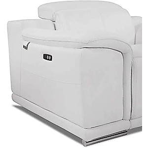 Blackjack Furniture Lorenzo Mid Century Modern Italian Leather Living Room Power Reclining, Loveseat, 72", White