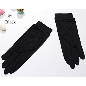 C.J.S. Women's 100% Mulberry Silk Short Gloves Liners Gloves Inner Lady's Gloves-Black