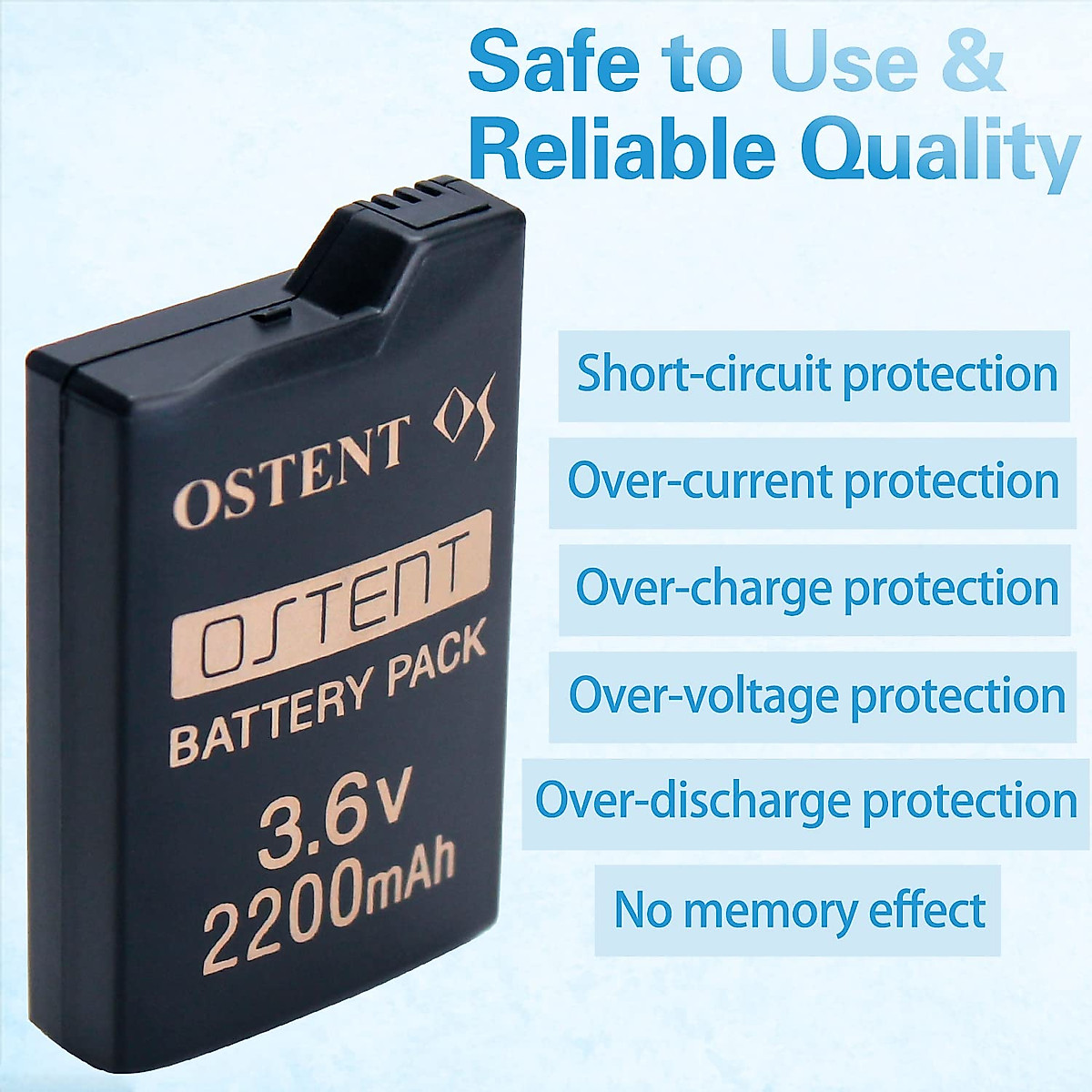 OSTENT High Capacity Quality Real 2200mAh 3.6V Lithium Ion Li-ion Polymer Rechargeable Battery Pack Replacement Upgraded Version for Sony PSP 1000 PSP-280 Console Video Games