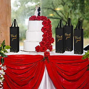 Ctosree 30 Pcs Wine Gift Bag for Bottle Wedding Thank You Favor Bag with Metallic Gold Foil Print Kraft Wine Paper Bag with Rope Handle for Christmas Thanksgiving Halloween Birthday Party(Black)