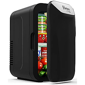 NXONE Mini Fridge,6 Liter/8 Can AC/DC Small Refrigerator,Portable Thermometric Cooler and Warmer Freezer Skincare fridge for Foods,Beverage,Medications, Home,Bedroom,Dorm,Office and Car Black