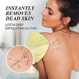 LOTTA Exfoliator glove Body scrubs 2Pcs 150D Exfoliating mitt for shower Skin exfoliator glove for Cleanse dead or Dry skin Back tanning applicator Suitable for Men and Women Pink or Yellow